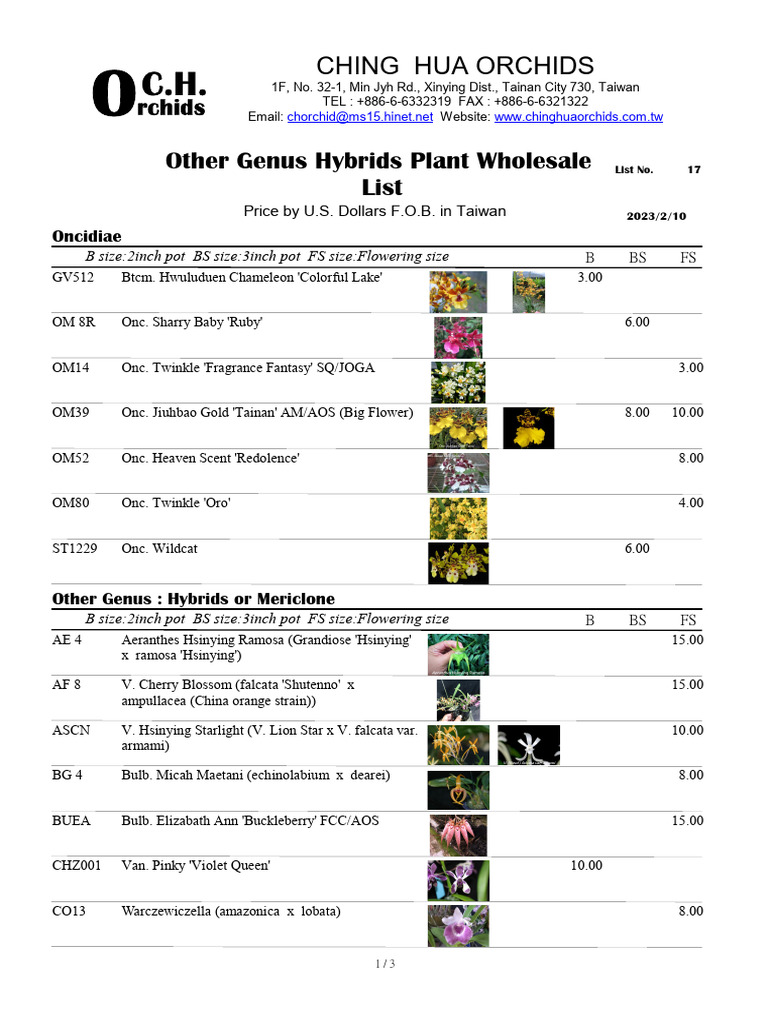 AList 17 Other Genus Hybrids Wholesale List | PDF | Plants