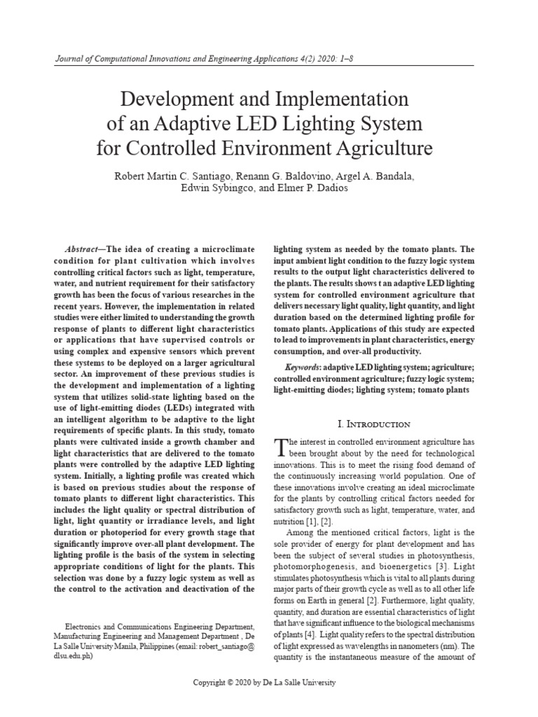 Development and Implementation of an Adaptive Led Lighting System for Controlled Environment ...