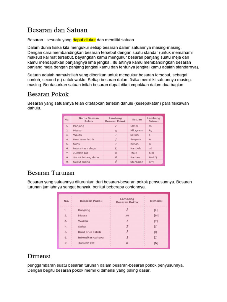 Besaran Dan Satuan | PDF