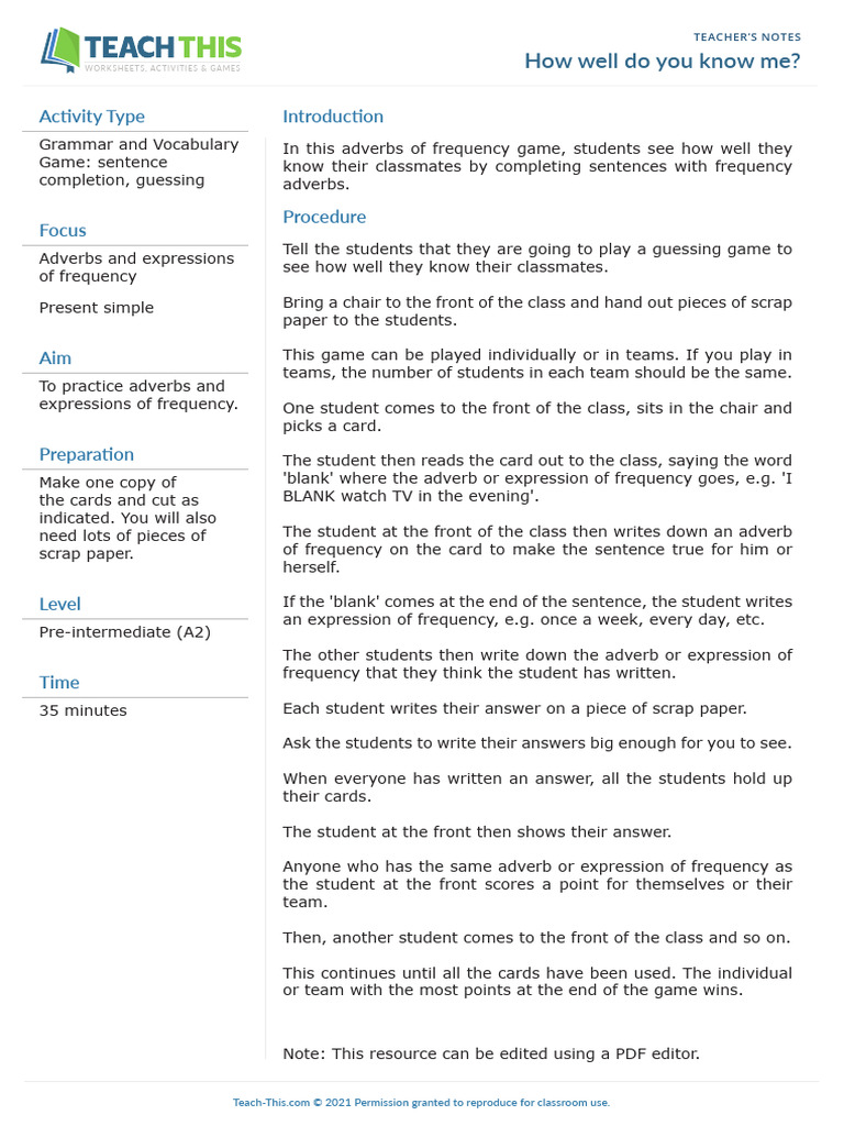 How Well Do You Know Me | PDF | Adverb | Linguistics