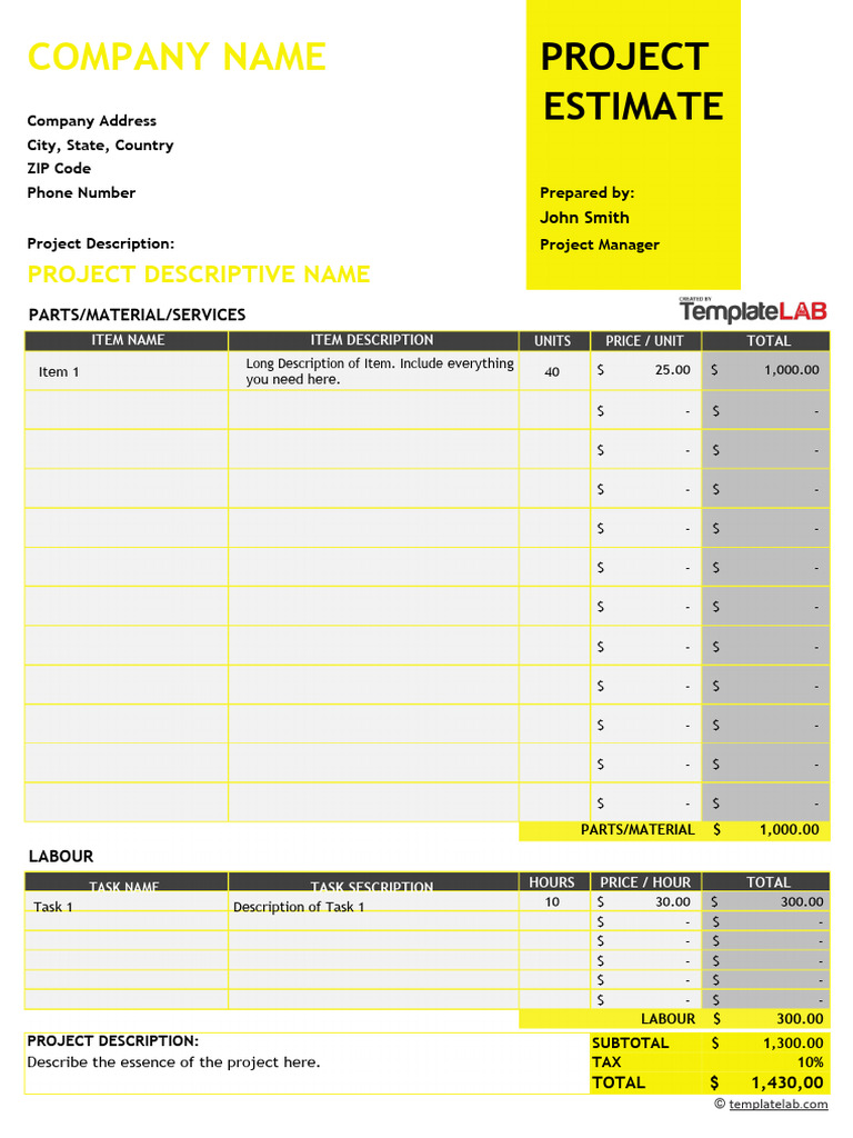 Project Estimate Template | PDF | Taxes | Government Finances