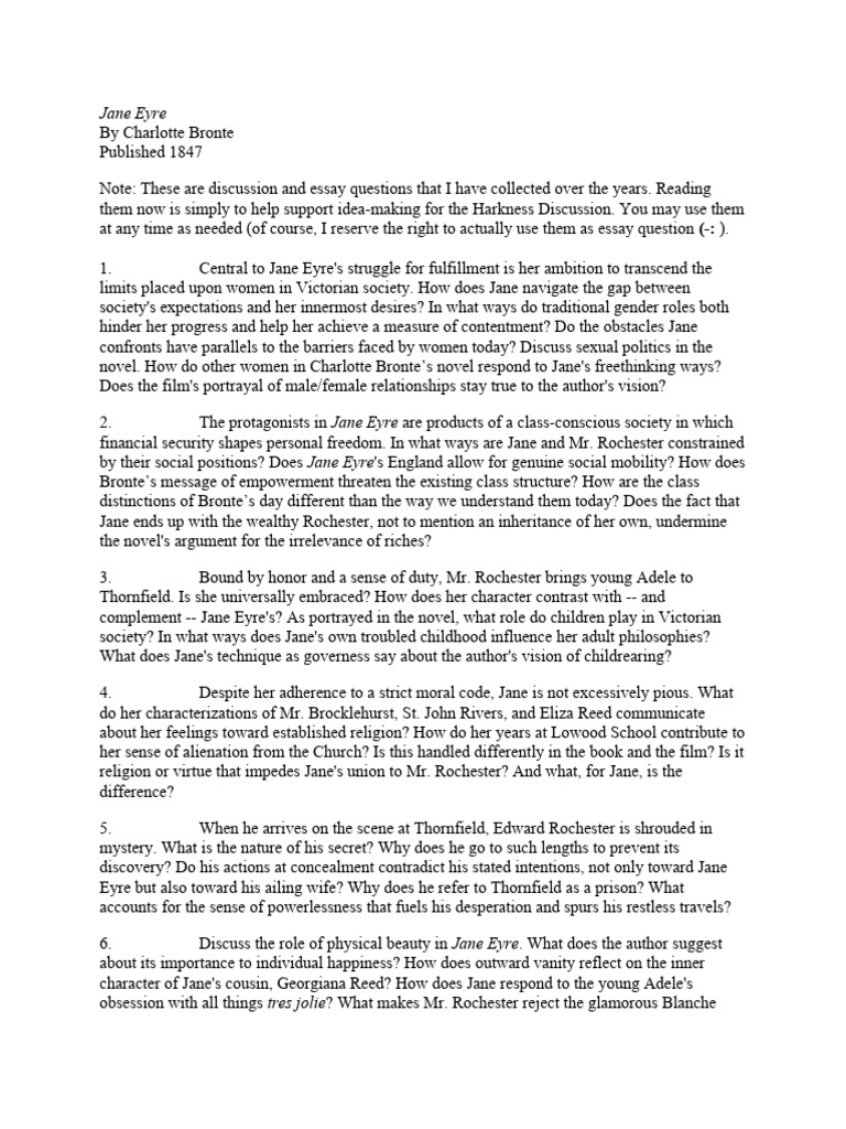 Jane Eyre Discussion and Essay Collection | PDF | Jane Eyre