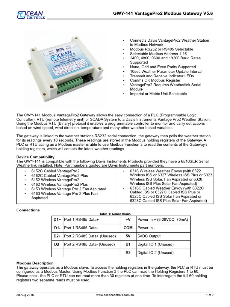 Gwy 141 Vp2 Modbus Gateway V5 6 Pdf Telecommunications Computer Engineering