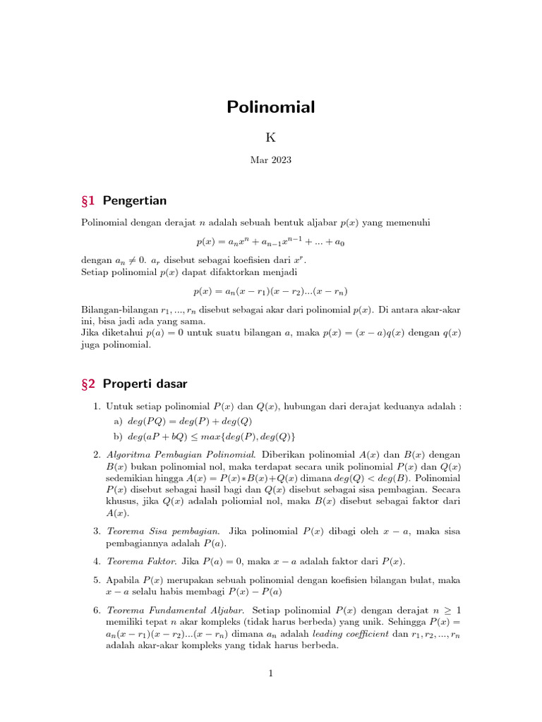Polinomial | PDF | Metode & Bahan Ajar