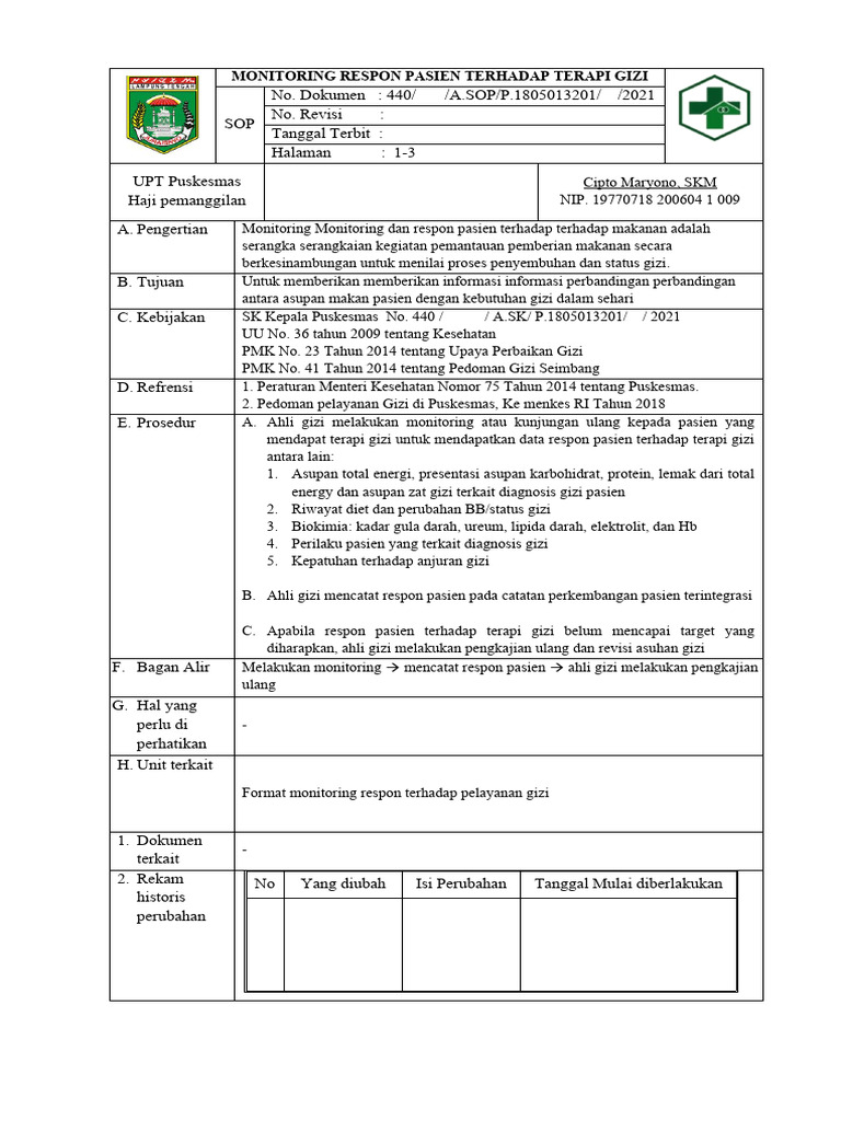 Sop Monitoring Respon Terapi Diet | PDF