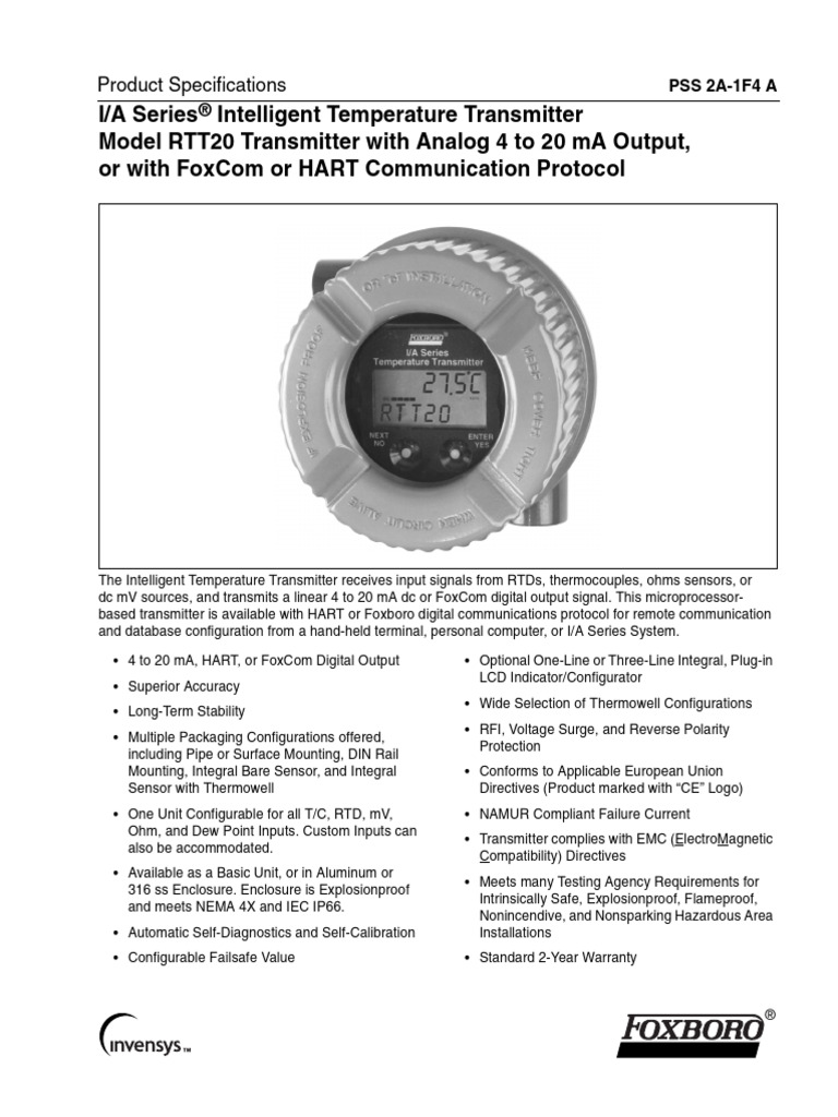 Foxboro RTT 20 | PDF | Thermocouple | Electrical Engineering