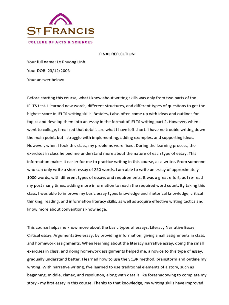 Le Phong Linh - Final Reflection | PDF | Essays | Knowledge