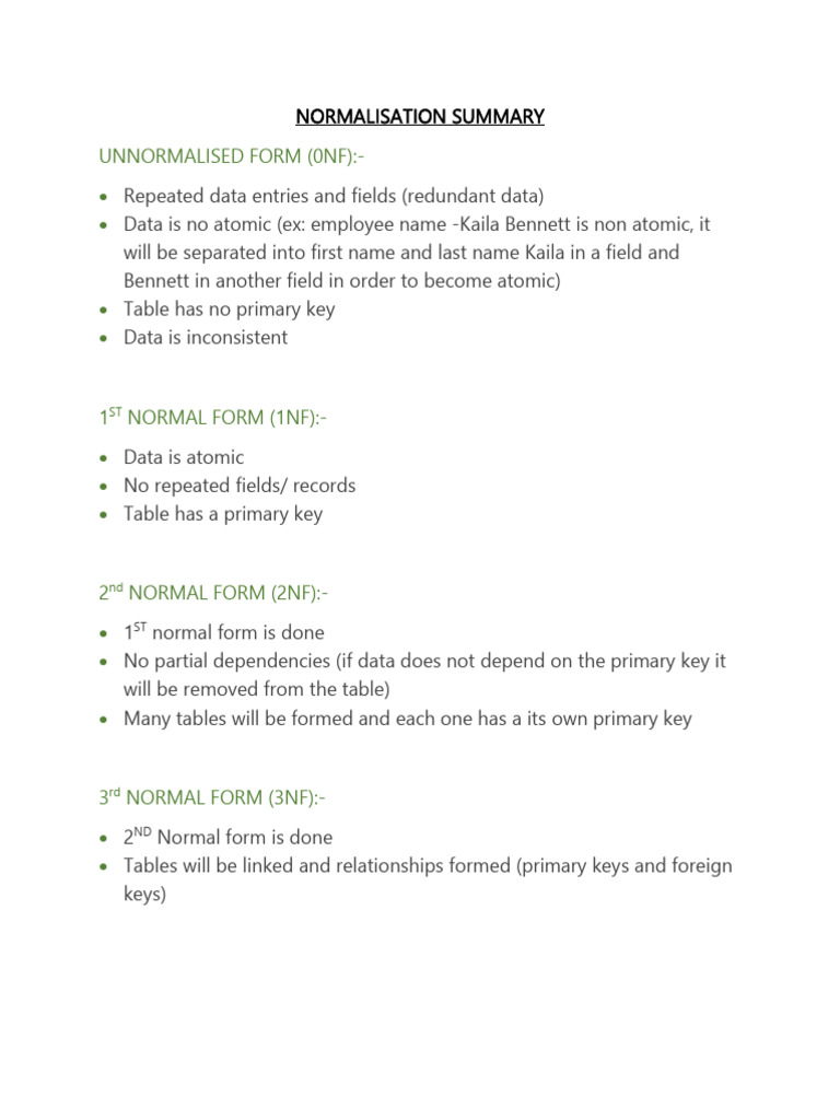 Normalisation Summary | PDF