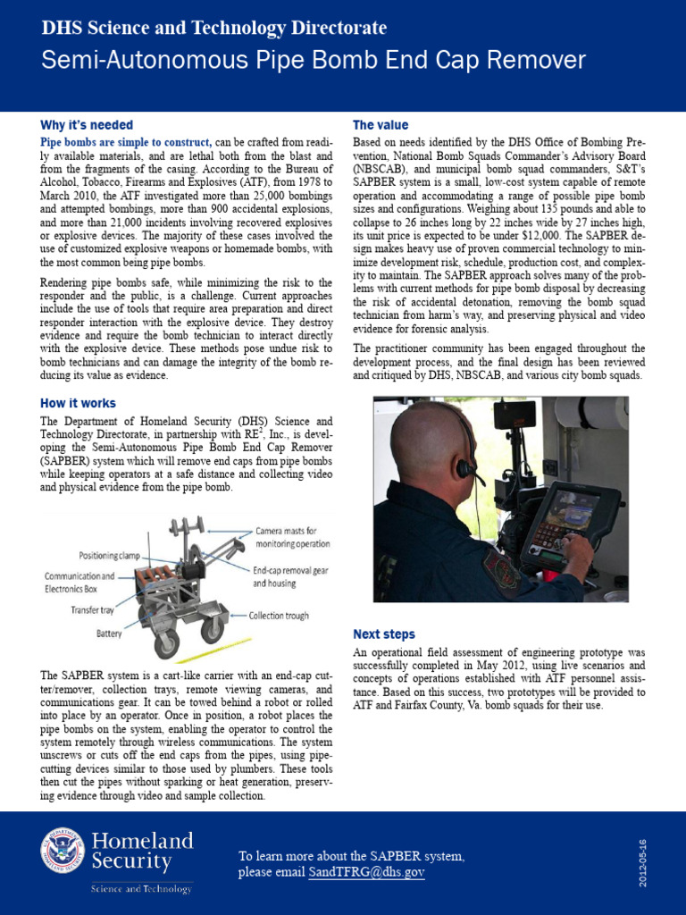 Semi-Autonomous Pipe Bomb End Cap Remover-SAPBER - 0 | PDF | Bomb ...