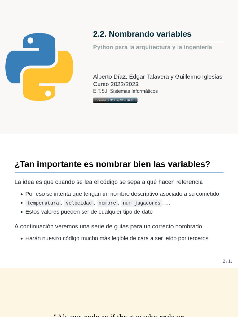 08_2.2. Nombrando Variables | PDF | Python (lenguaje de programación) | Variable (informática)