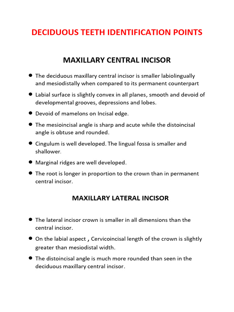 Deciduous Teeth Identification Guide | PDF | Dental Anatomy | Tooth