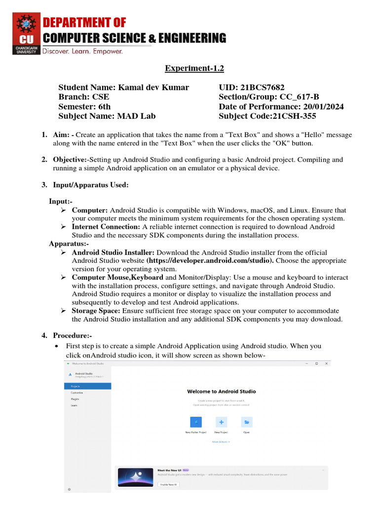 21bcs7682 - MAD - Exp 2 PDF | PDF | Android (Operating System) | Installation (Computer Programs)