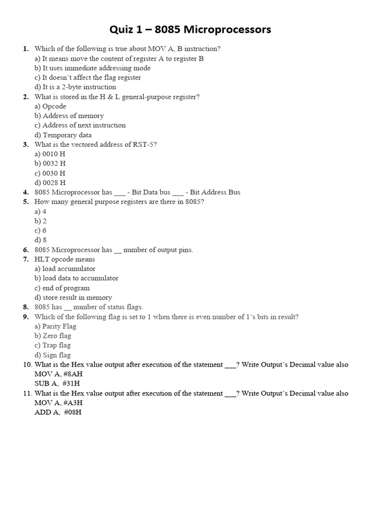 8085 Microprocessor Quiz Questions | PDF | Office Equipment | Computer ...