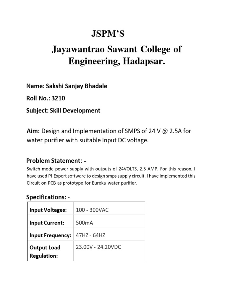 3210 SD Task 1 Smps | PDF | Capacitor | Inductor