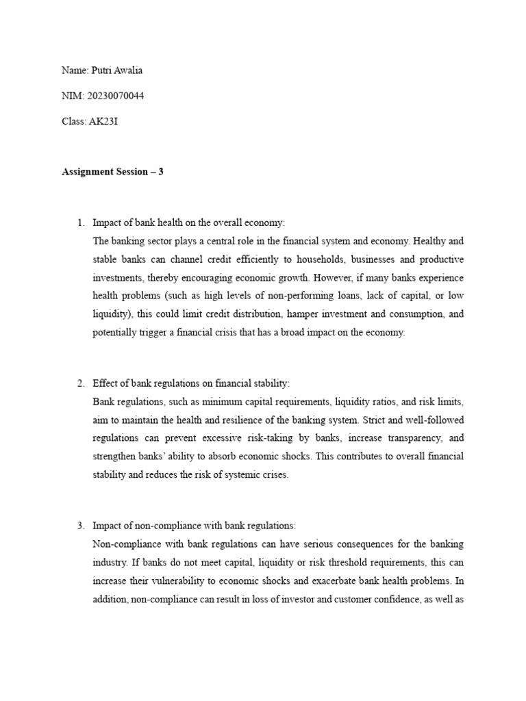 Assignment Session 3 - Bank and BNFIs | PDF | Banks | Risk