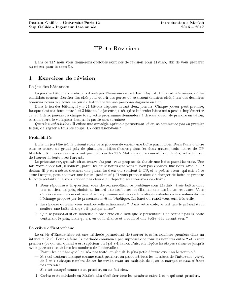 Matlab TP4 | PDF | Mathématiques appliqués | Mathématiques