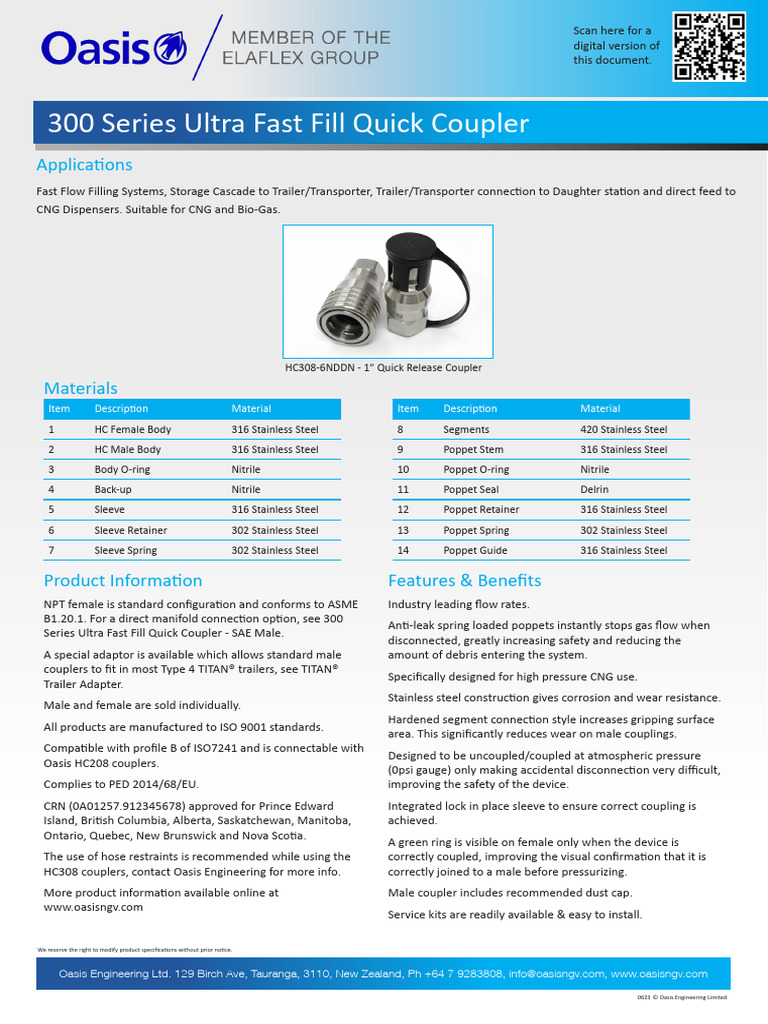 300 Series Ultra Fast Fill Quick Coupler | PDF | Stainless Steel | Steel