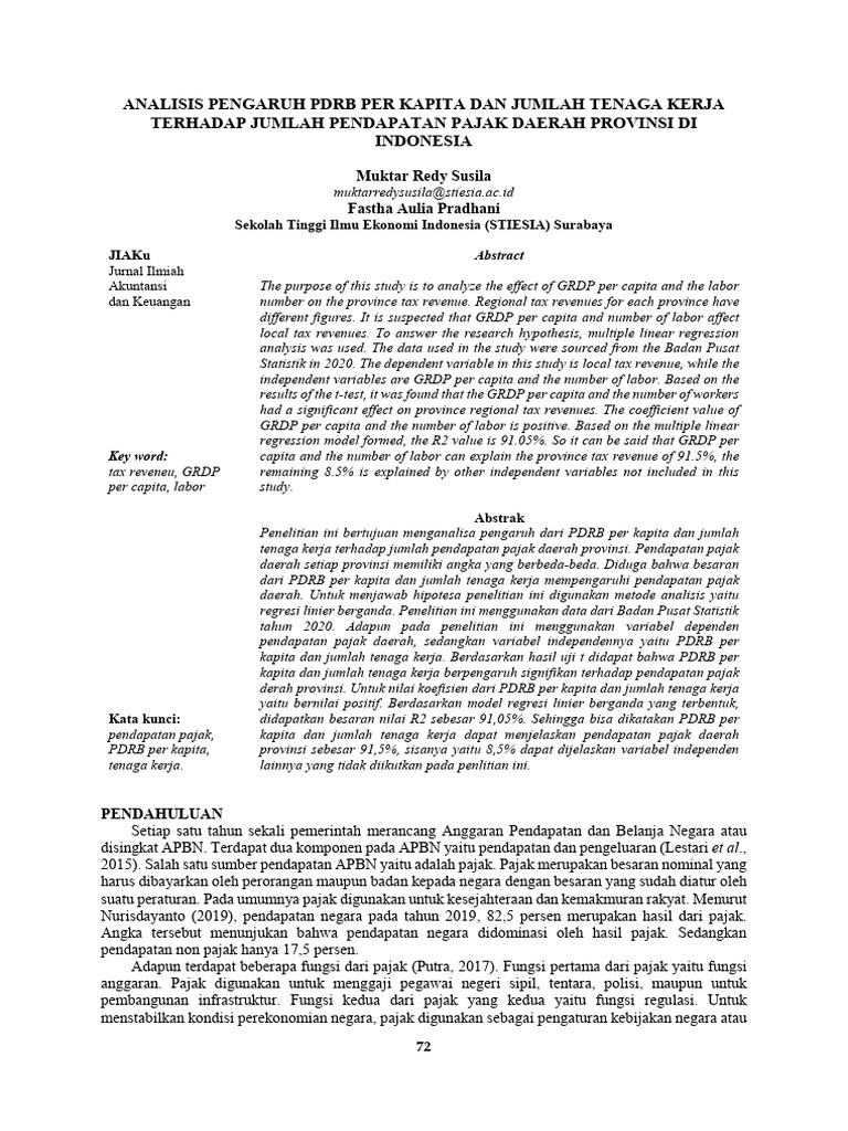 Reff Jumla Tenaga Kerja Terhadap Pajak Daerah | PDF