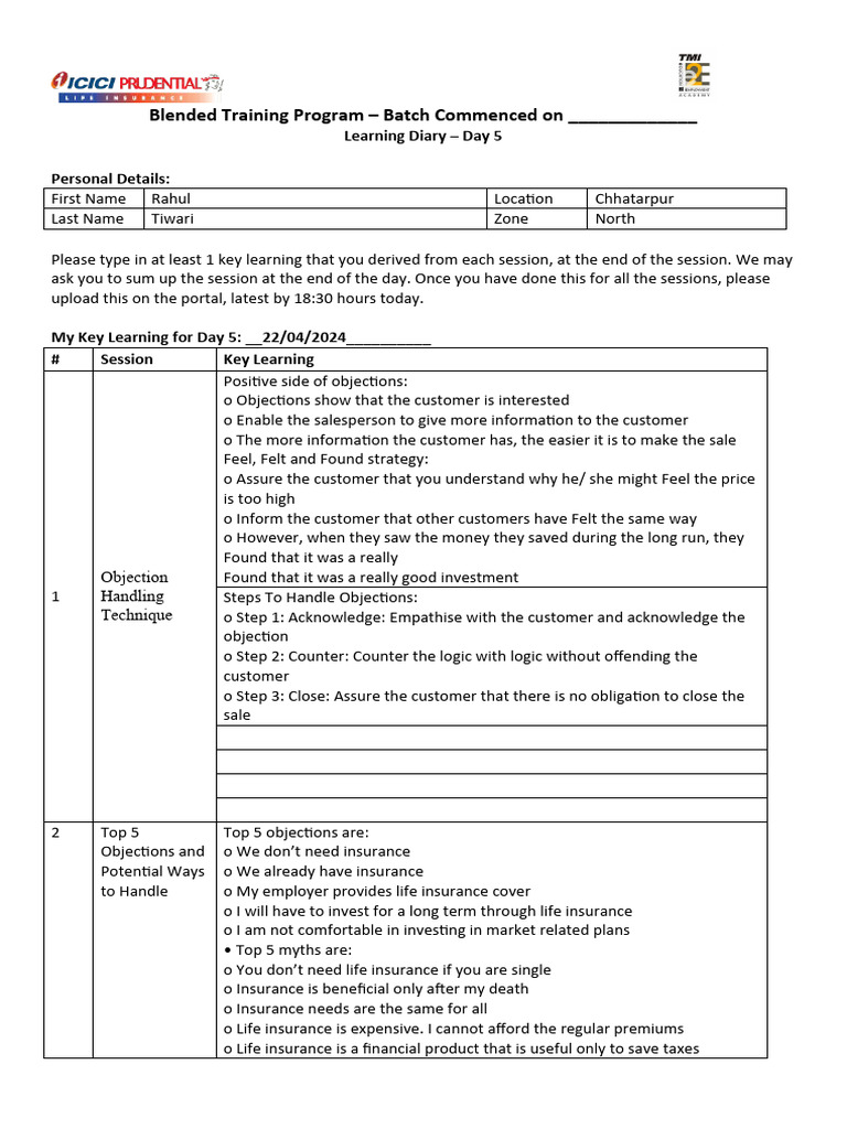 Day 5: Sales Objection Handling Tips | PDF | Underwriting | Insurance