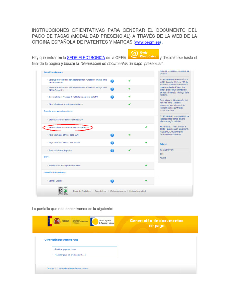Instrucciones - Cómo Generar DOCUMENTO DE PAGO DE TASAS (Presencial) | PDF | Negocios | Finanzas ...