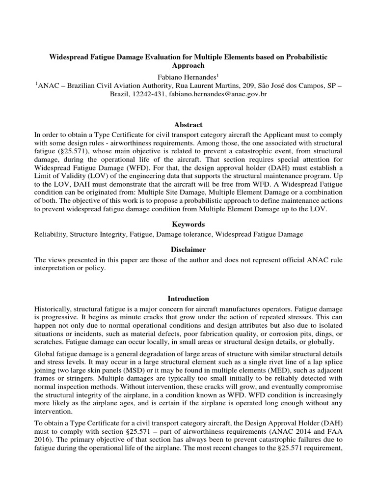 Widespread Fatigue Damage Analysis | PDF | Fatigue (Material) | Federal ...