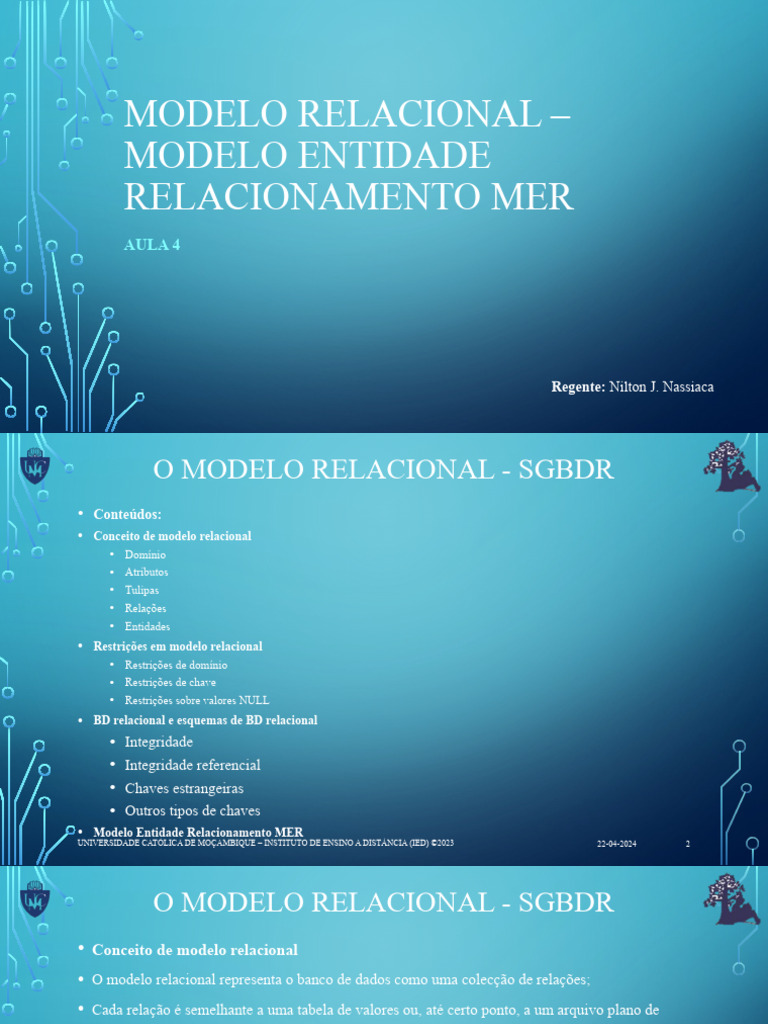 Aula 4-Modelo Relaciona e Entidade Relacional (Modelagem) | PDF | Base ...