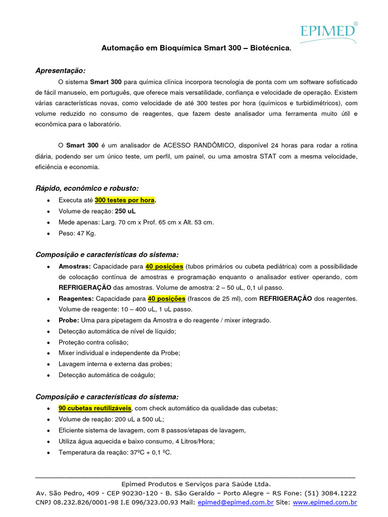 Analisador Smart 300: Eficiência em Laboratório | PDF