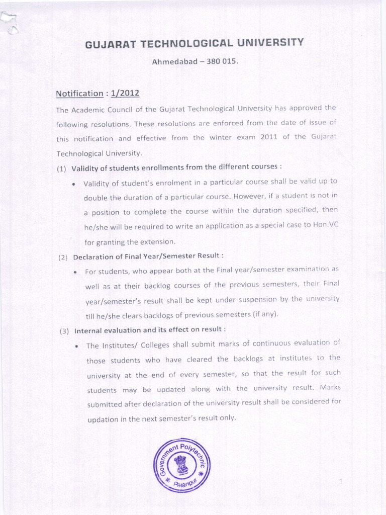 Gtu Rules Regarding Enrollment and Assessment | PDF | Academia