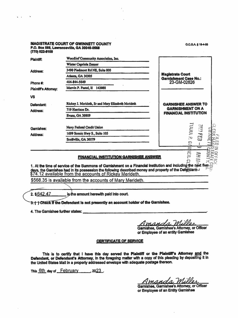 Garnishee's Answer | PDF