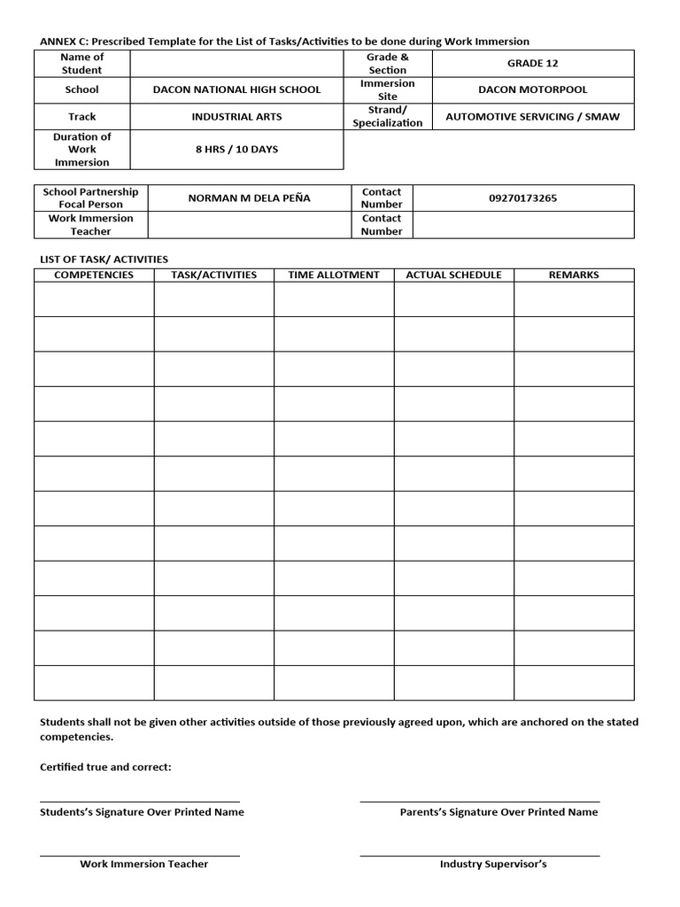 ANNEX C Work Immersion | PDF