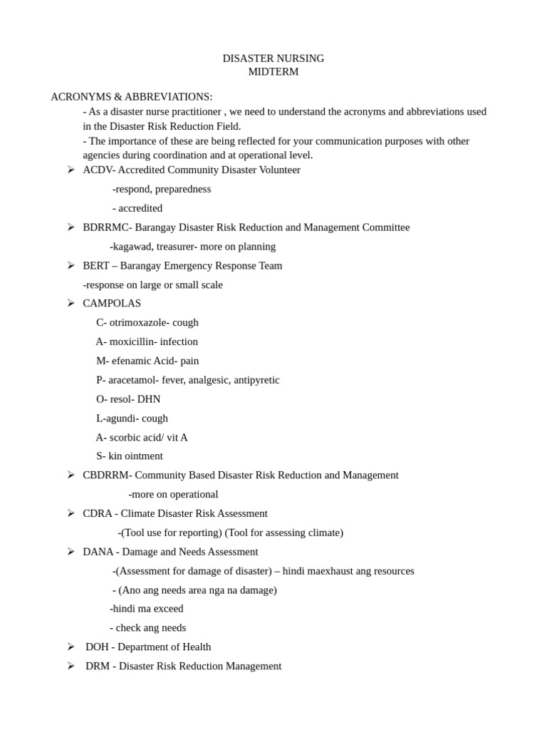 Disaster Nursing - Midterm | PDF | Survival Skills | Emergency Management