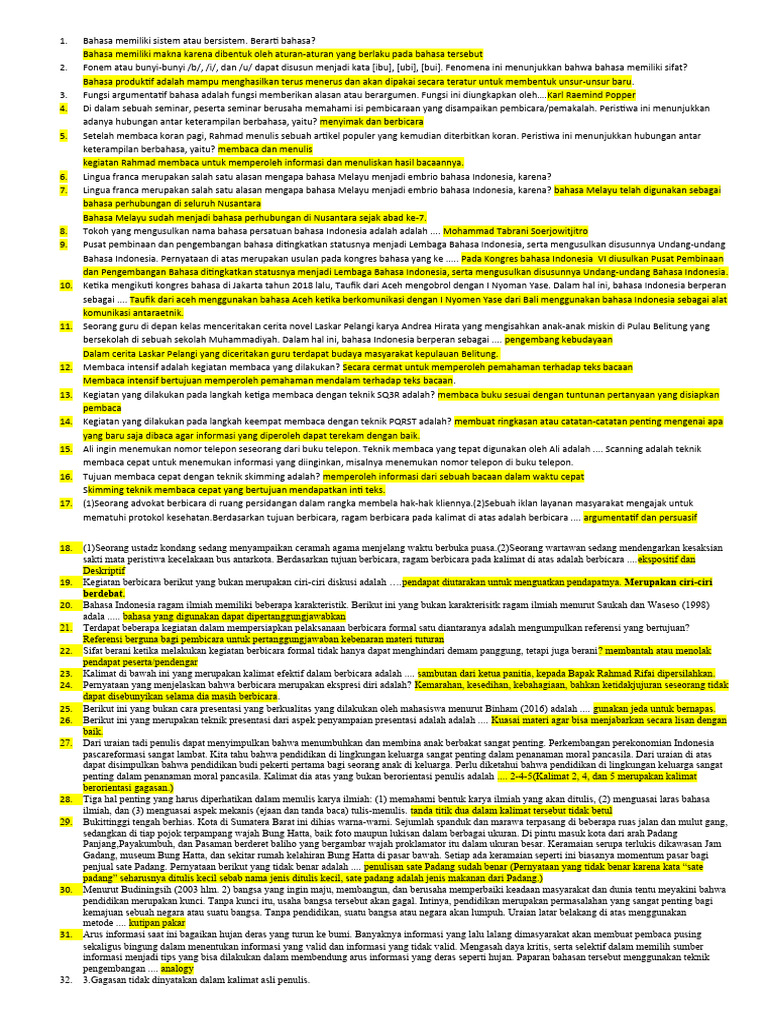 Latihan Akhir Mata Kuliah Bahasa Indonesia Semester 1 | PDF | Karier & Perkembangan