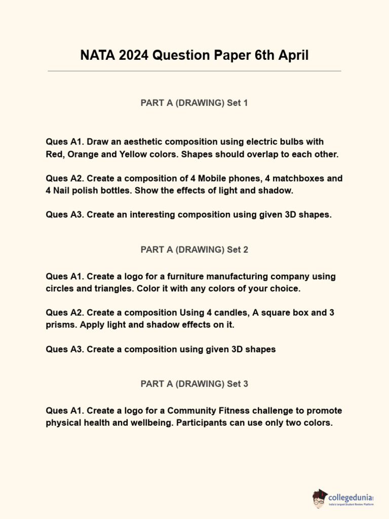 NATA 2024 Question Paper 6th April | PDF