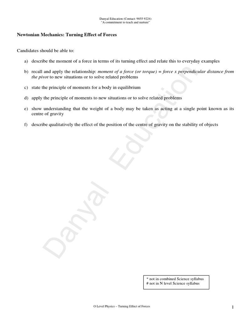 O Level Physics: Turning Effect | PDF | Force | Center Of Mass