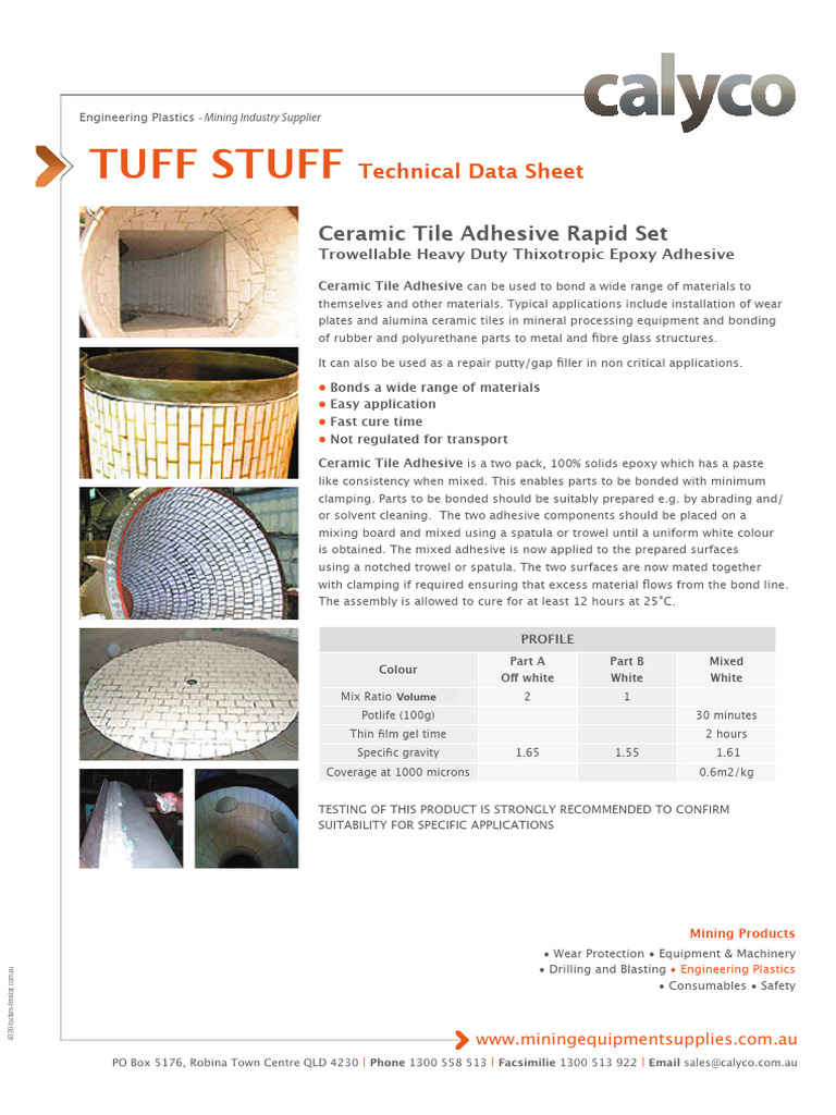 4320 CAL - Tuff Stuff Ceramic Tile Adhesive Rapid Set | PDF | Adhesive ...