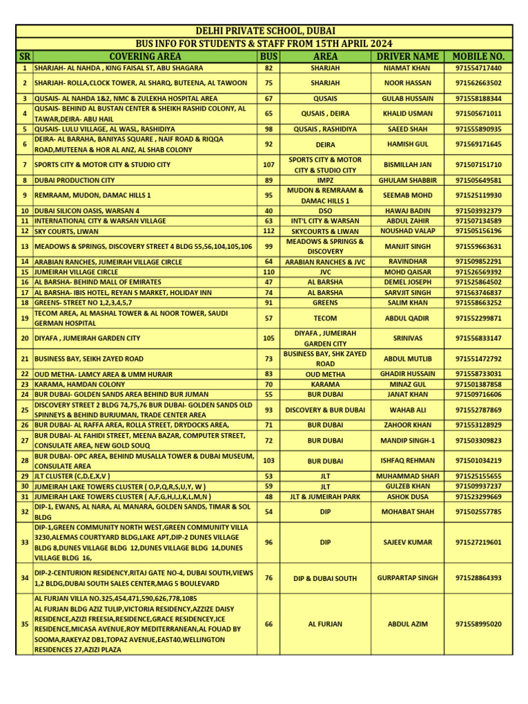 DPS Bus Routes for April 2024 | PDF | Dubai | Real Estate