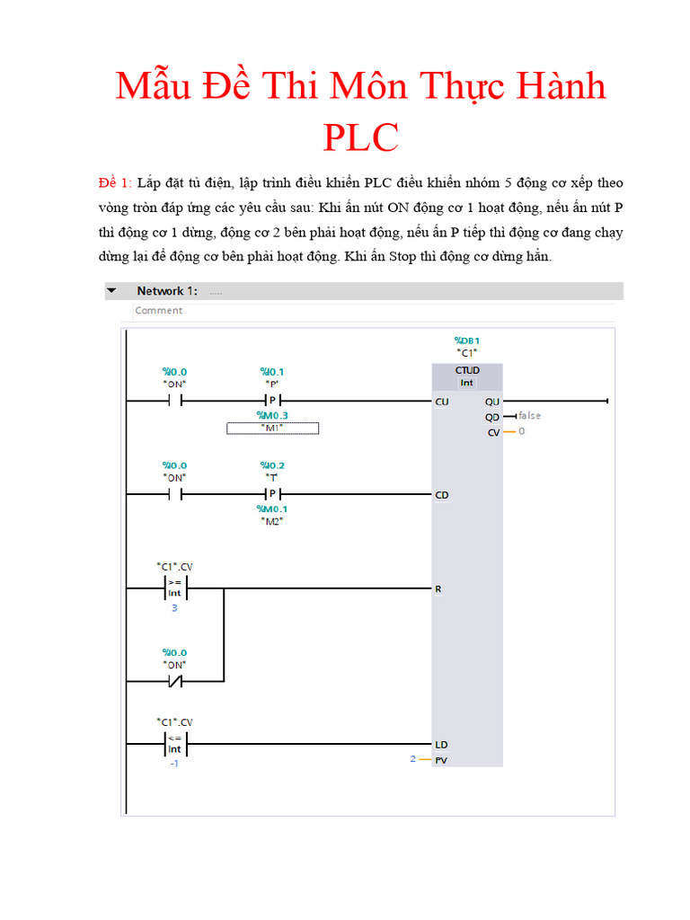Mẫu Đề Thi Môn Thực Hành PLC | PDF