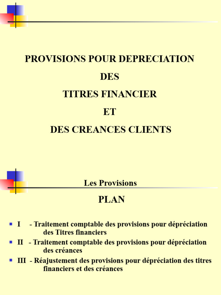 Provisions Pour Dépréciation Des TF Créances Clients | PDF ...
