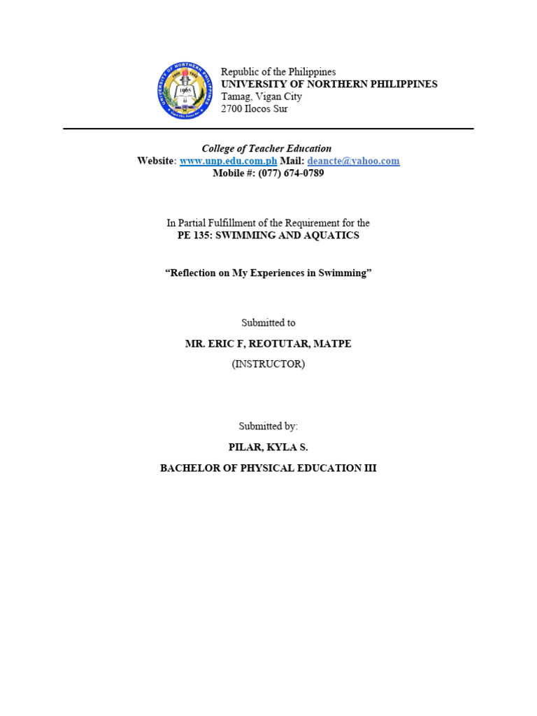 Swimming Experience Reflection Essay | PDF | Volleyball | Swimming