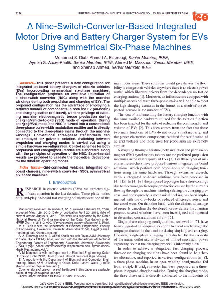 A Nine-Switch-Converter-Based Integrated Motor Drive and Battery ...