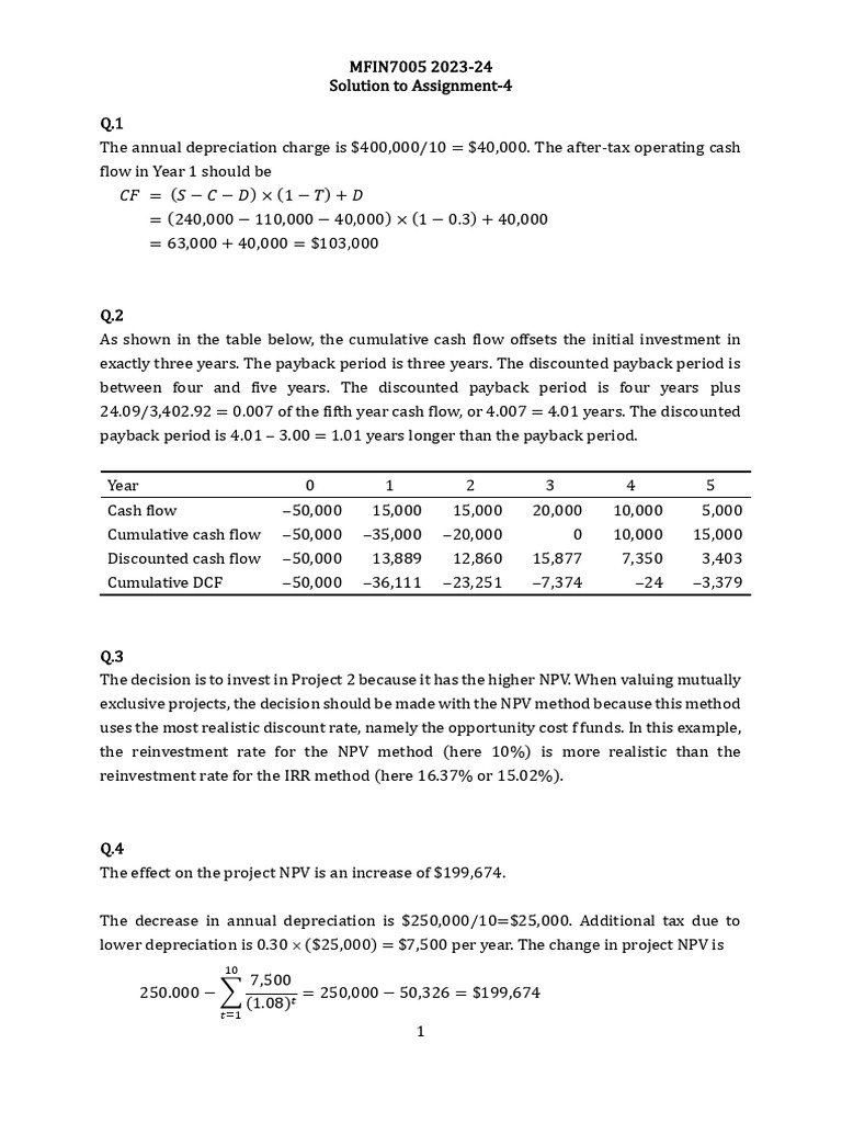 Solution To Assignment-4 - (Revised) | PDF | Net Present Value | Investing