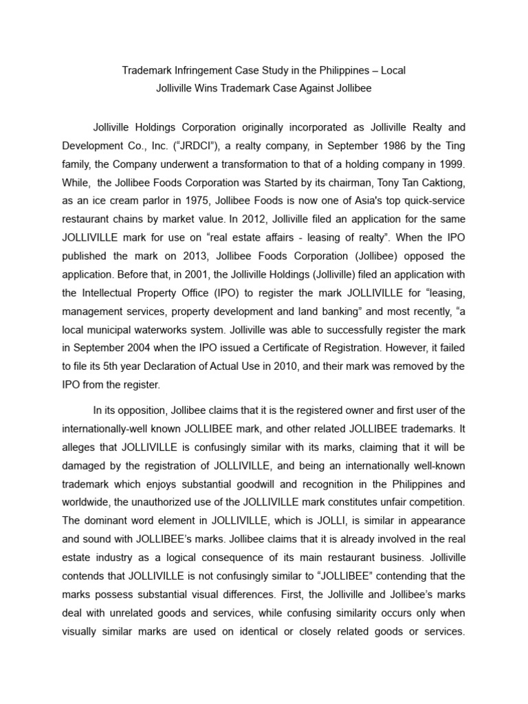 Trademark - Case Study (Local) | PDF | Trademark | Civil Law (Common Law)