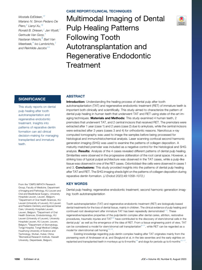 Multimodal Imaging of Dental Pulp Healing Patterns | PDF | Dentin ...