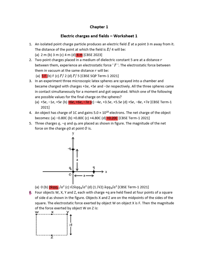 physics worksheet | PDF | Electric Charge | Force