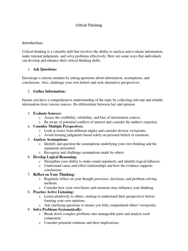 Critical Thinkin Notes | PDF | Critical Thinking | Thought