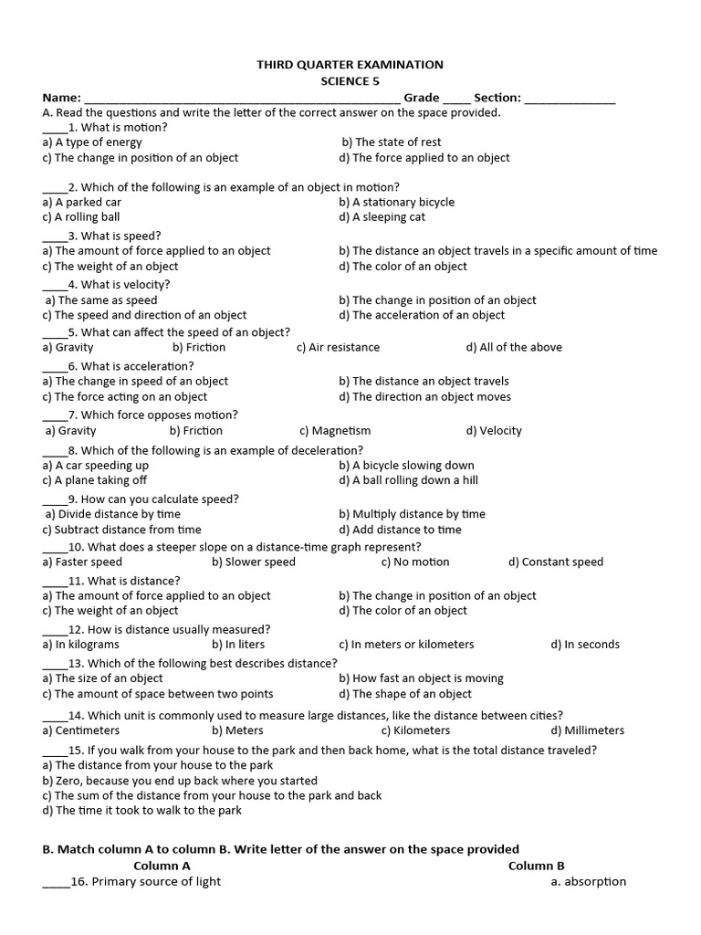 3rd Periodic Test in Science 5 | PDF | Force | Acceleration