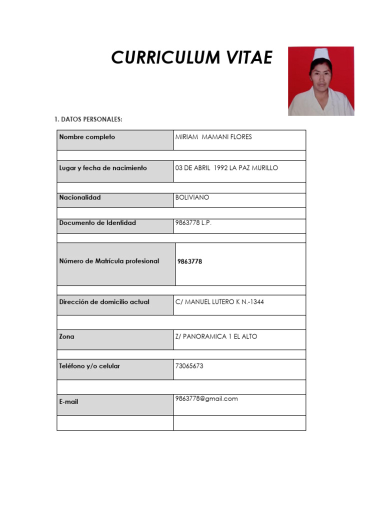 Nuevo Curriculum Miriam 1 | PDF | Medicina | Cuidado de la salud