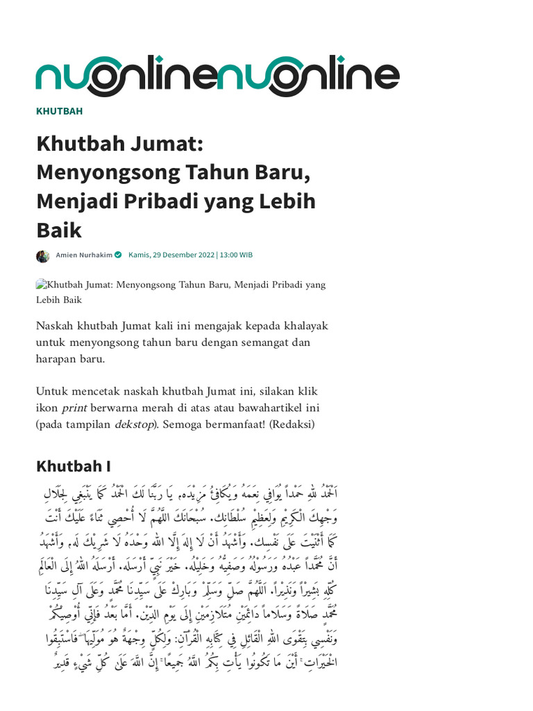 Khutbah Jumat - Menyongsong Tahun Baru, Menjadi Pribadi Yang Lebih Baik | PDF | Agama ...