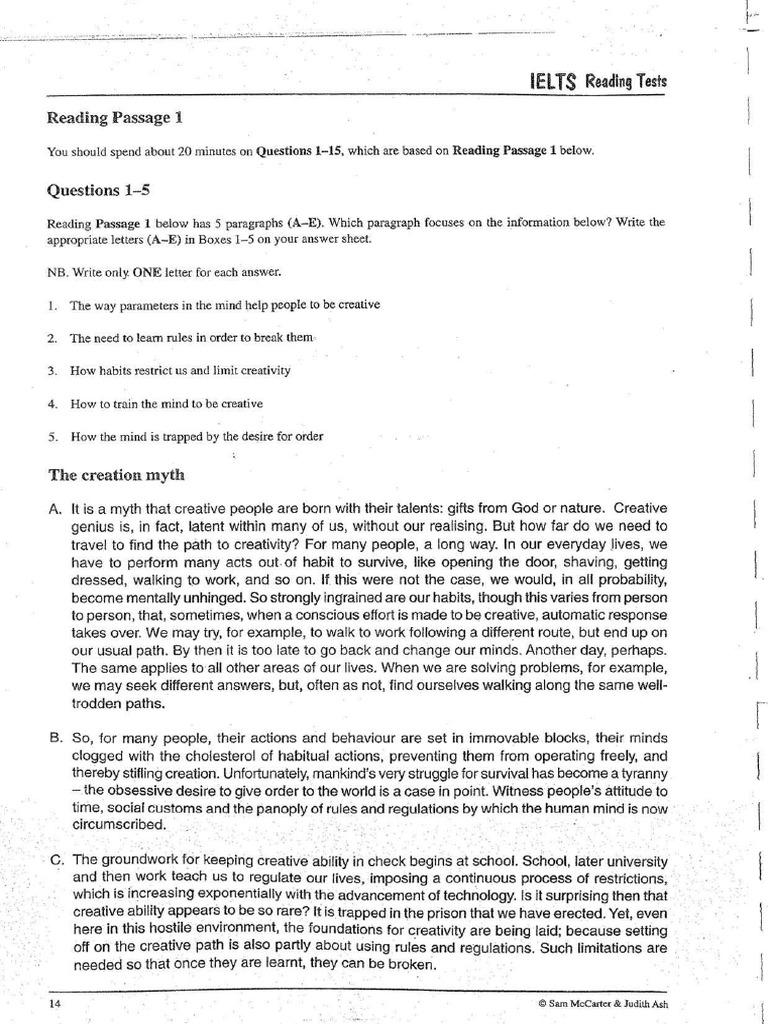 Reading Passage 1 | PDF | Mind | Creativity