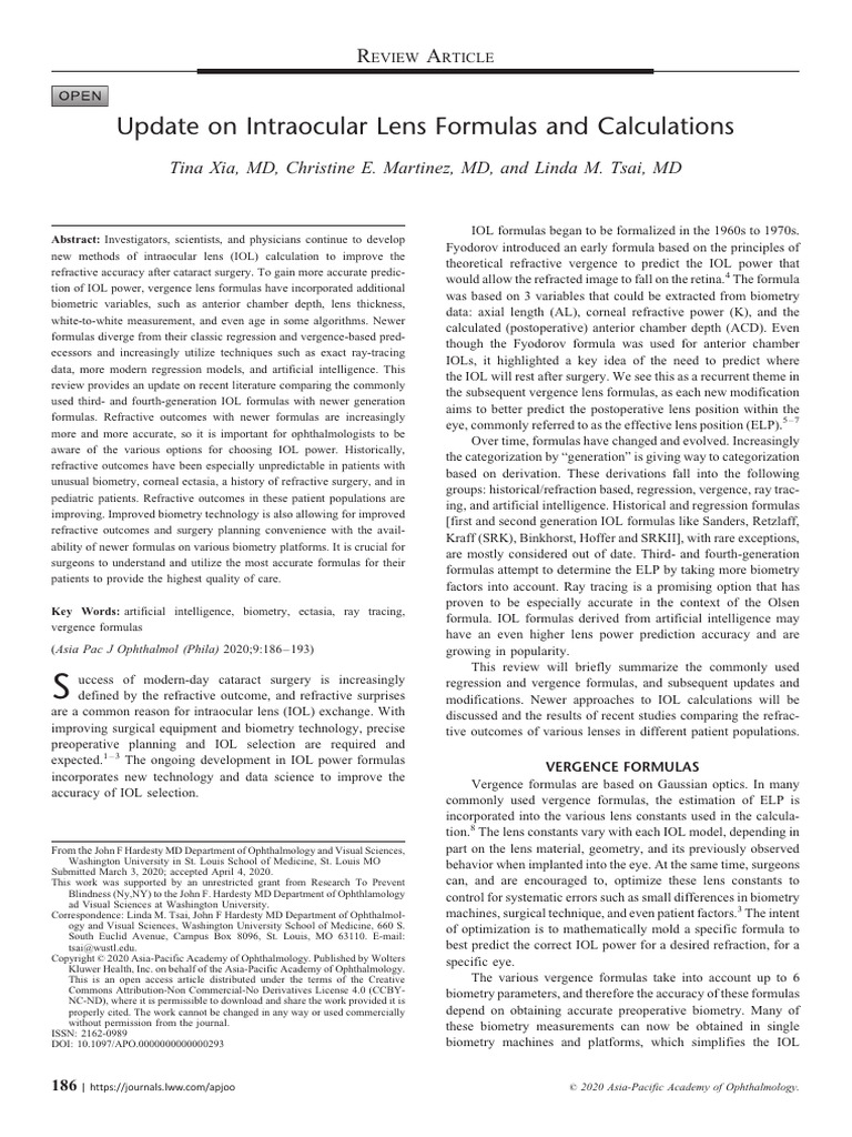 Update_on_Intraocular_Lens_Formulas_and_Calculatio | PDF | Ophthalmology | Human Eye